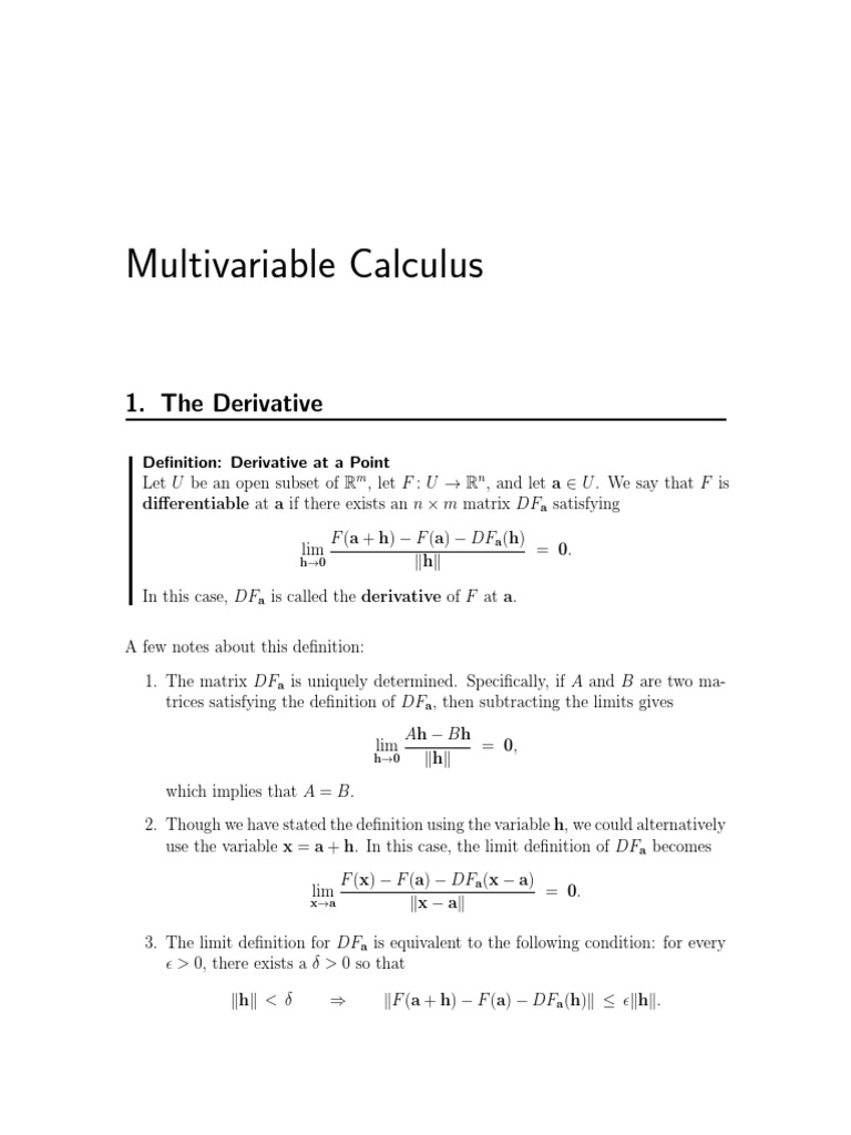 Multivariable Calculus: 1. The Derivative | PDF | Derivative | Gradient