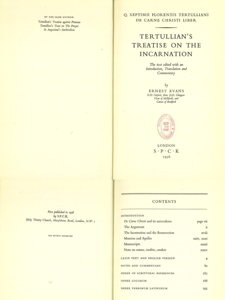Tertullian - Ernest Evans (Ed.) - Tertullian's Treatise On The ...