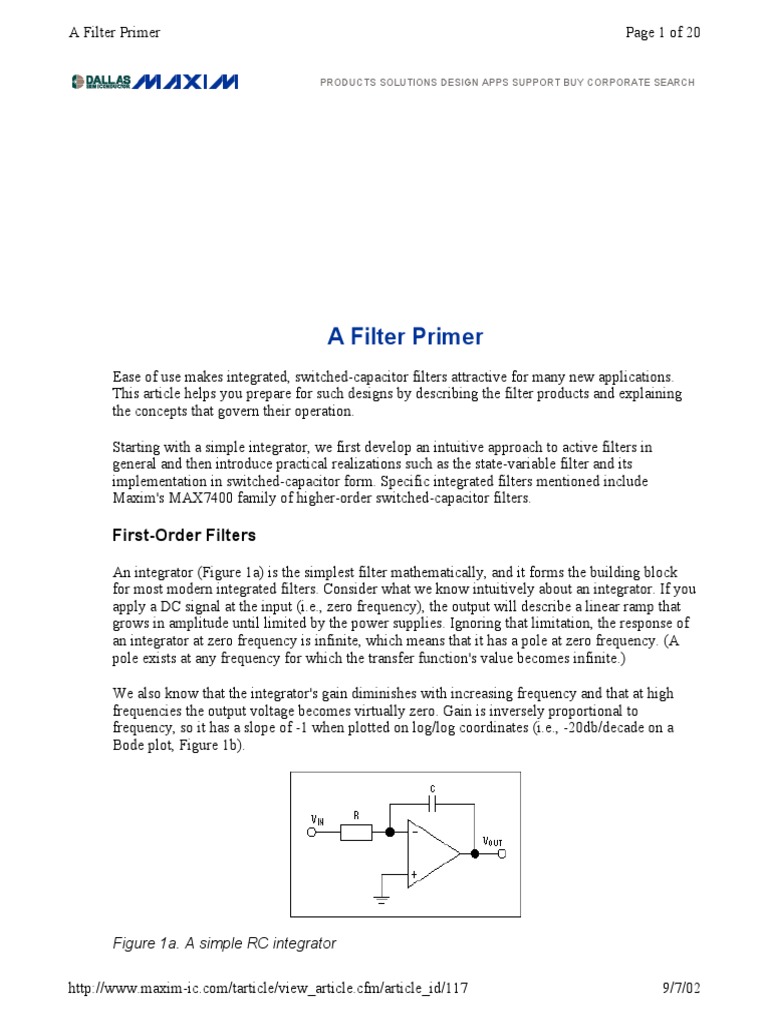 A Filter Primer: First-Order Filters | PDF | Low Pass Filter ...