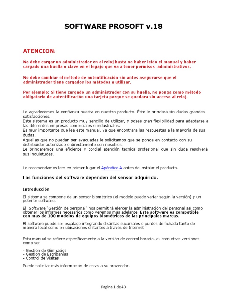 Manual de usuario de Software de gestión de personal Prosoft v.18 | PDF ...