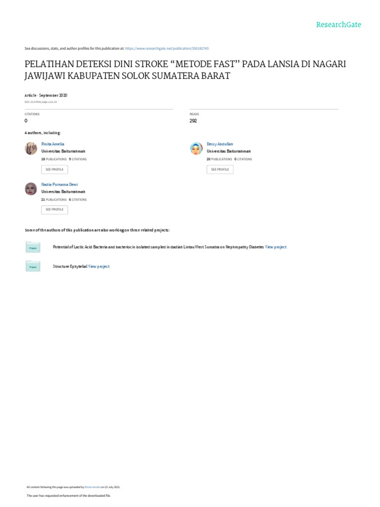 Pelatihan Deteksi Dini Stroke "Metode Fast" Pada Lansia Di Nagari ...