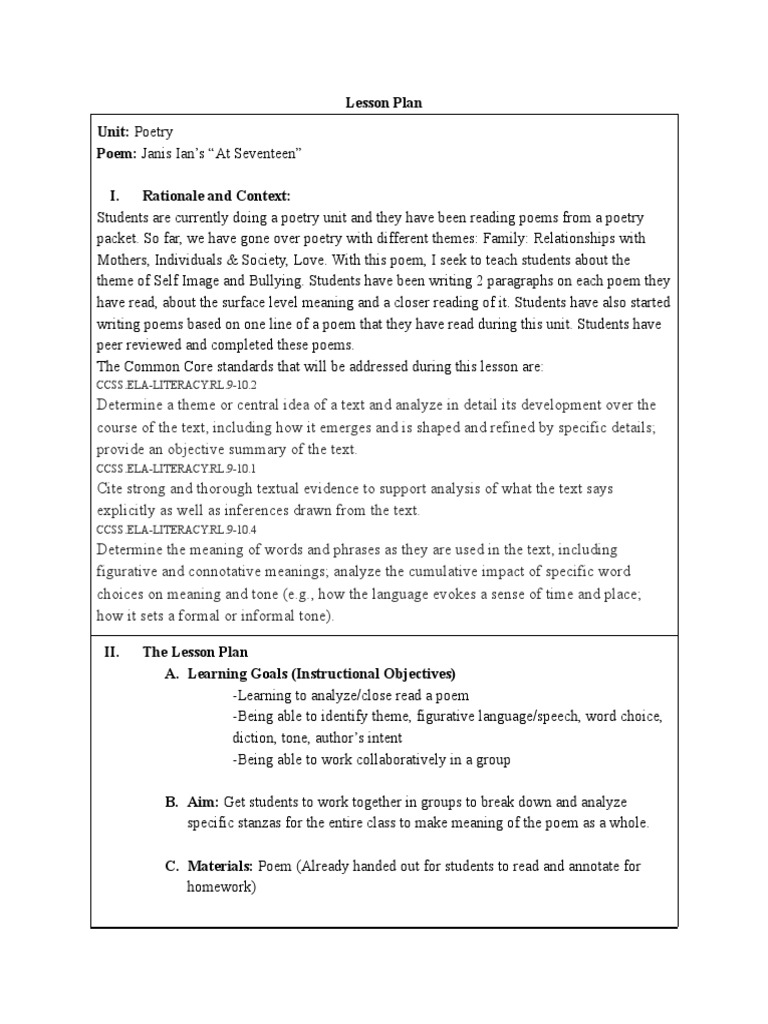 Lesson Plan Poetry | PDF | Poetry | Cognitive Science