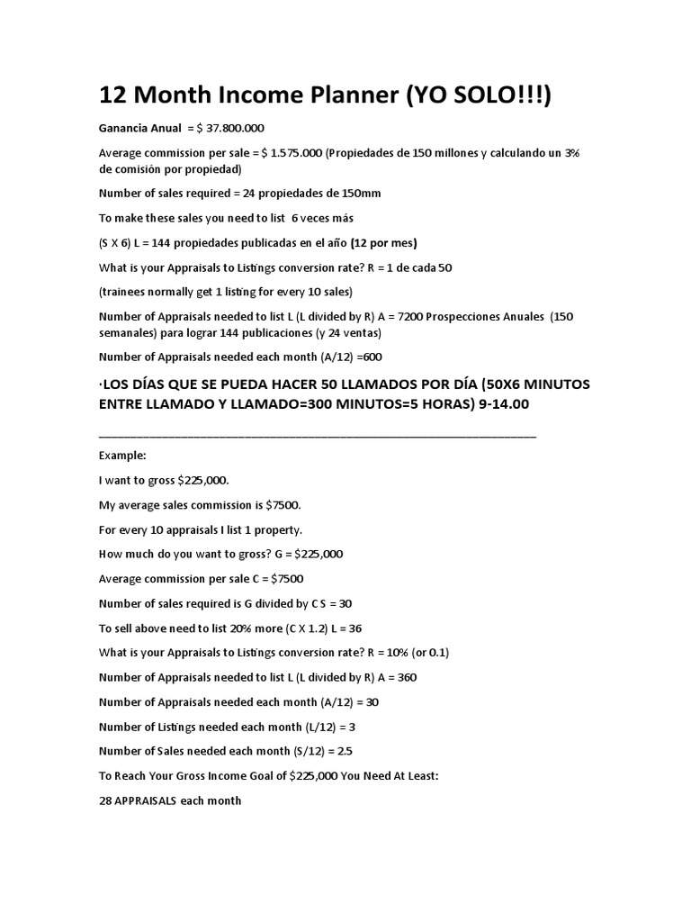 12 Month Income Planner | PDF