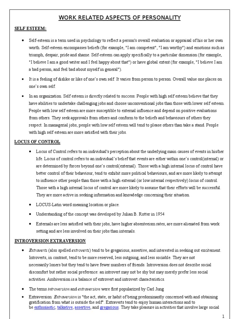 Work Related Aspects of Personality | PDF | Extraversion And ...