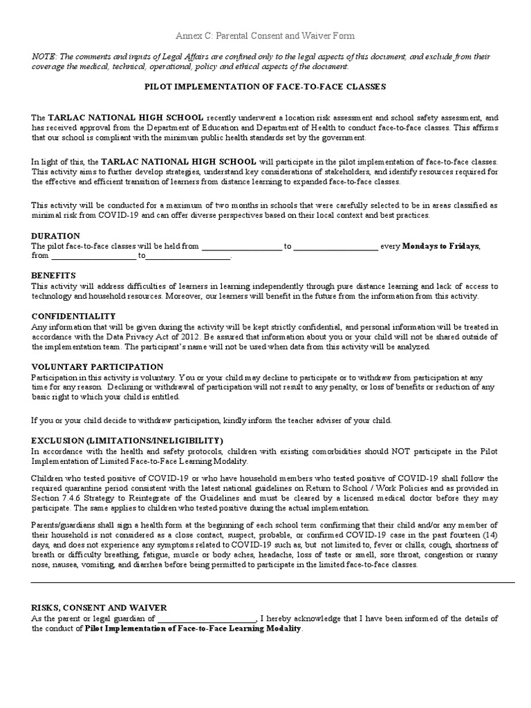 Parental Consent for Face-to-Face Classes | PDF | Medicine | Clinical ...