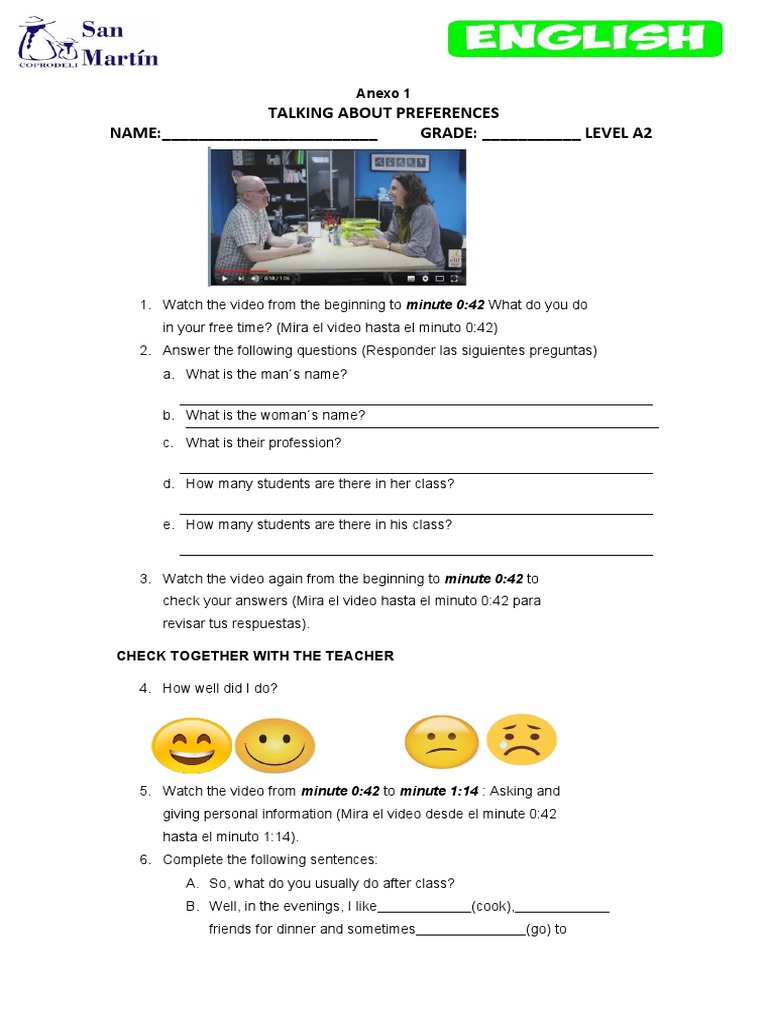Semana 14 A2 Talking About Your Preferences | PDF
