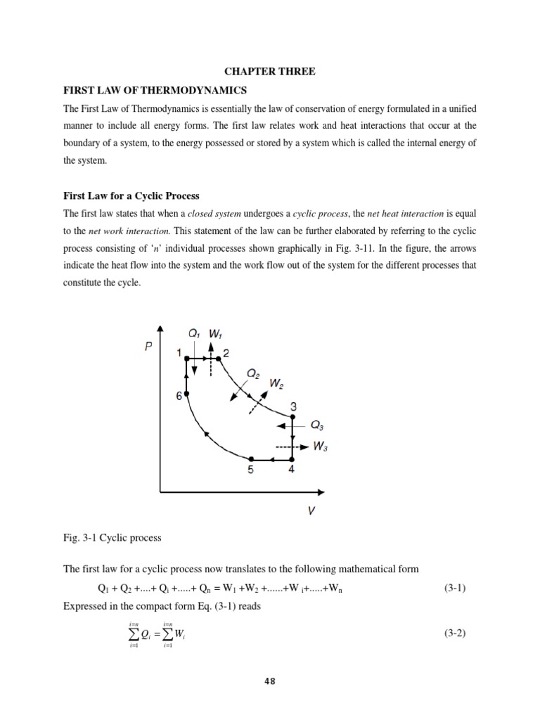 Chapter Three First Law of Thermodynamics: Fig. 3-1 Cyclic Process ...