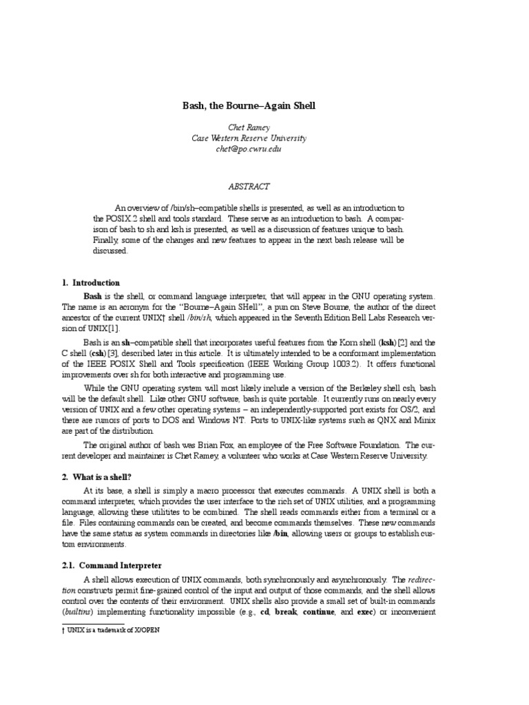 Bash, The Bourne!Again Shell: Chet Ramey Case Western Reserve ...