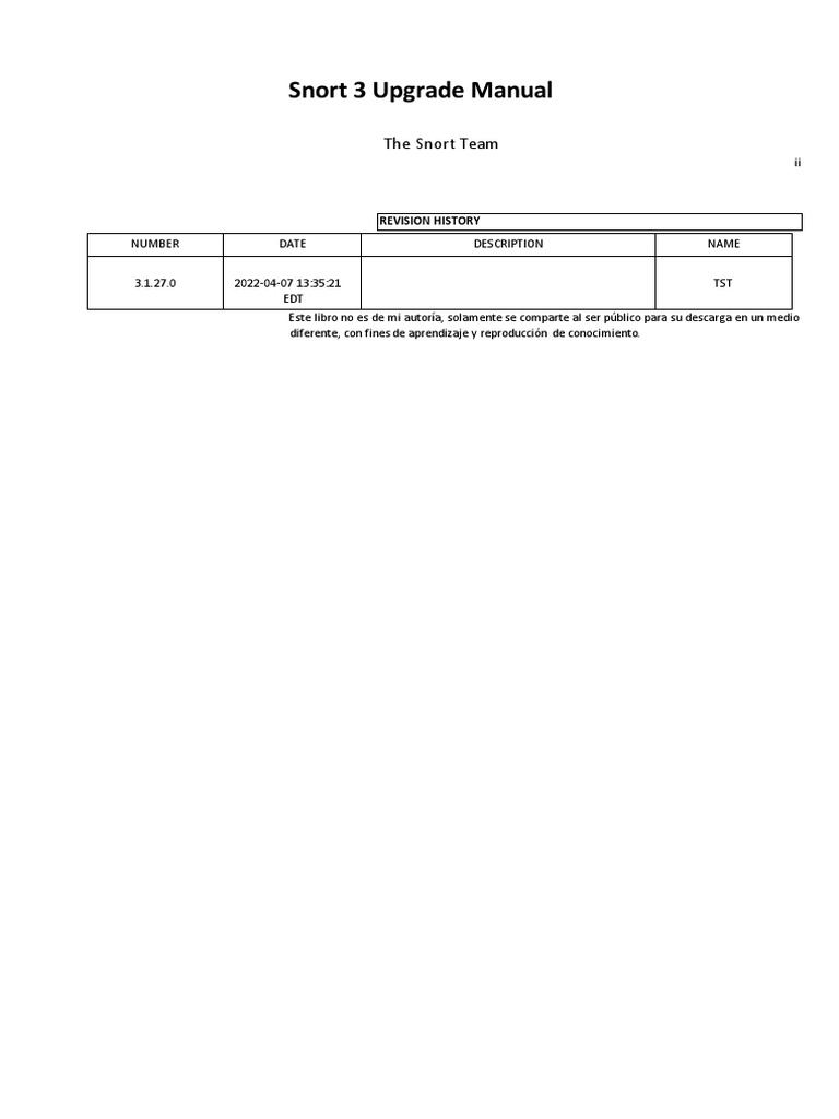 Snort 3 Upgrade Manual | PDF | Command Line Interface | Parsing Snort 3 Upgrade Manual | PDF | Command Line Interface | Parsing