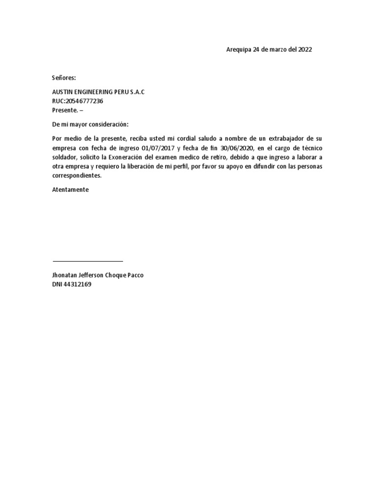 Solicitud de Exoneracion | PDF