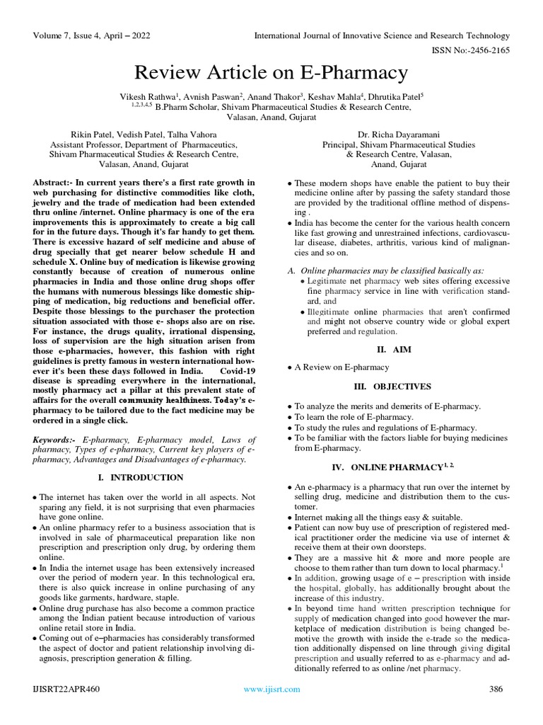 Review Article On E-Pharmacy | PDF | Prescription Drugs | Pharmacy