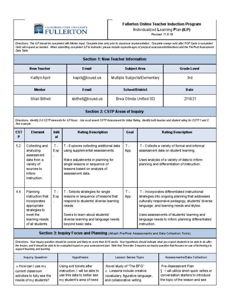 FOTIP - Individualized Learning Plan (ILP) | PDF | Reading ...