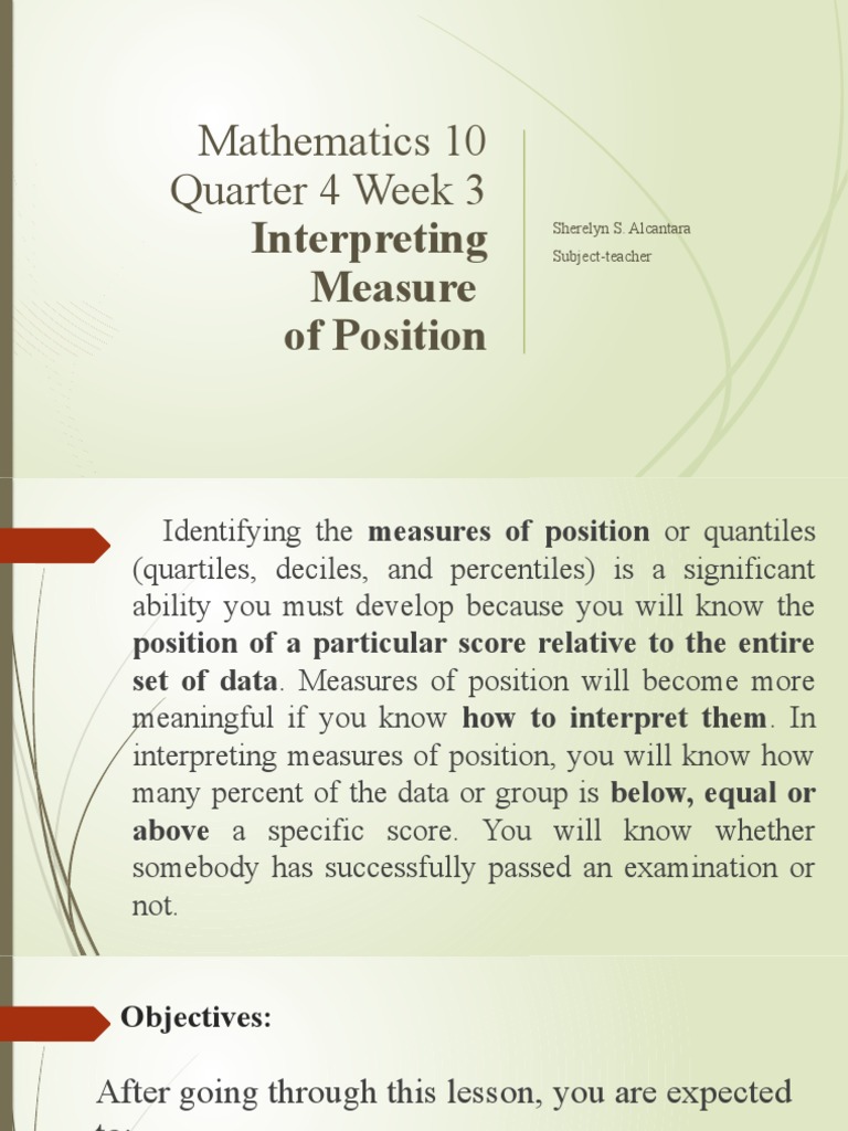 Mathematics 10 Quarter 4 Week 3: Interpreting Measure of Position | PDF ...