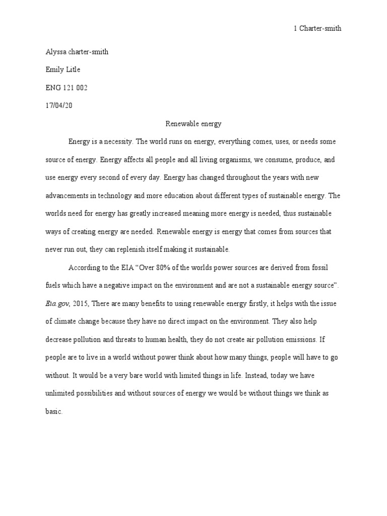 Renewable Energy Paper 4 Alyssa Charter-Smith | PDF | Renewable Energy ...