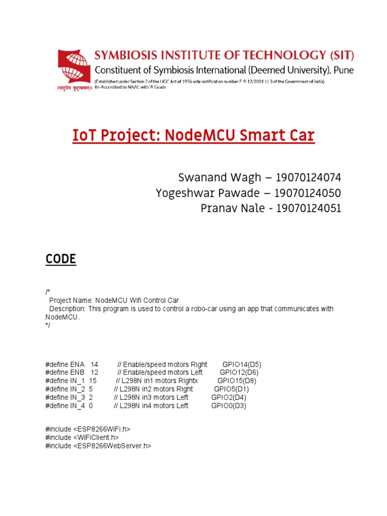 Nodemcu Smart Car Code | PDF | Computer Engineering | Computer Science