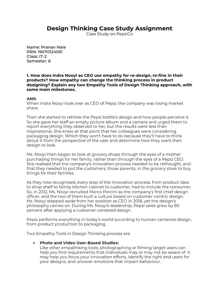 Pranav Nale - 19070124051 - Design Thinking - Case Study | PDF | Brand | Pepsi Co