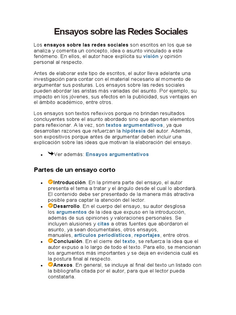 Ensayo Sobre Las Redes Sociales | PDF | Ensayos | Internet