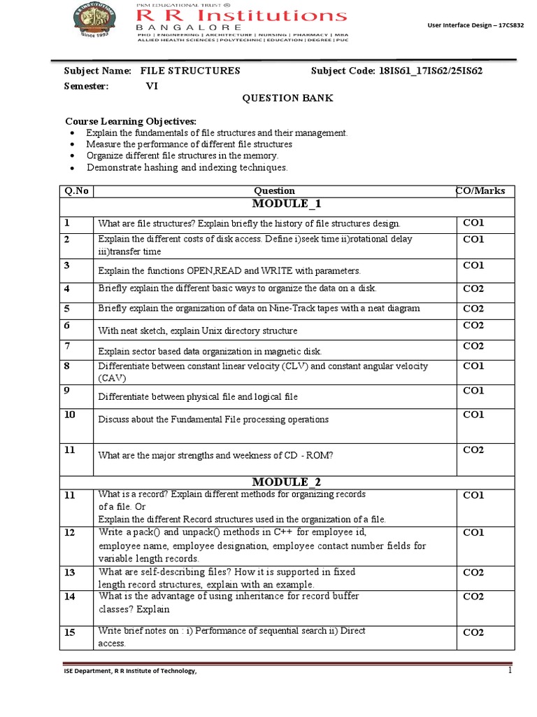FS 18IS61 - ISE - Question Bank | PDF | Computer File | Disk Storage