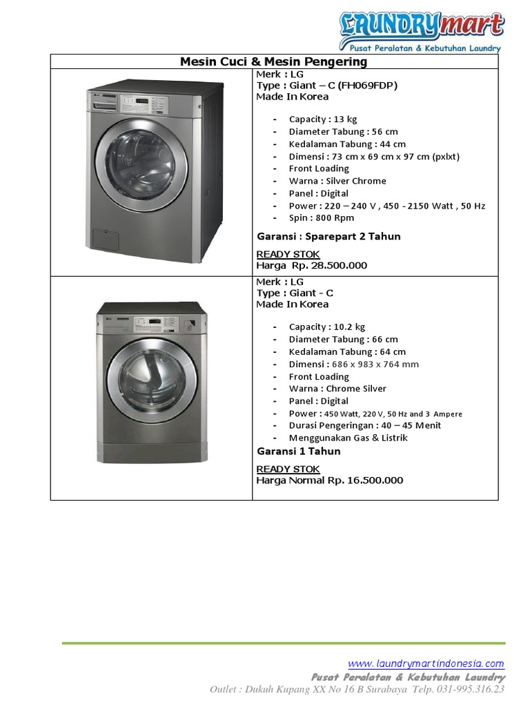 Price List Washer & Dryer | PDF | Equipment | Electrical Engineering
