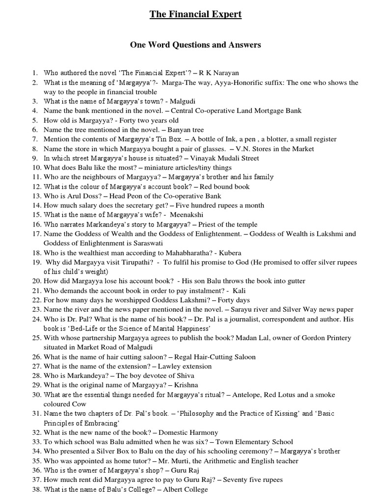 The Financial Expert: One Word Questions and Answers | PDF | Indian ...