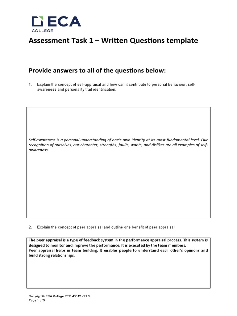BSBPEF501 - Written Questions Assessment Task 1 Done | PDF | Learning ...