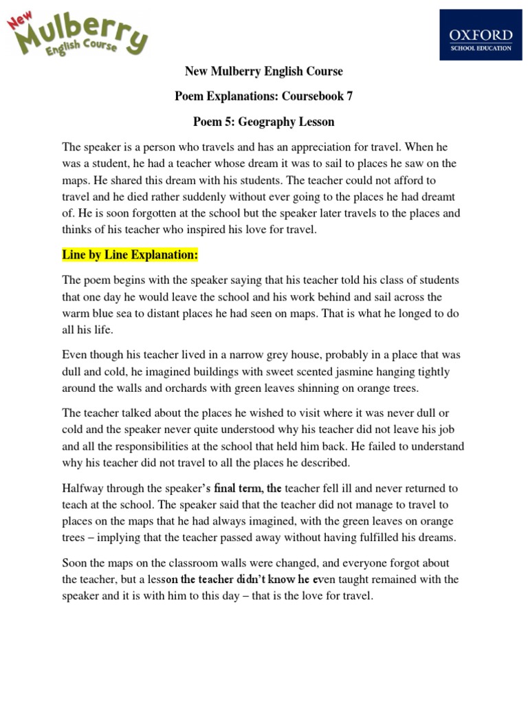 Geography Lesson Poem Analysis | PDF | Poetry