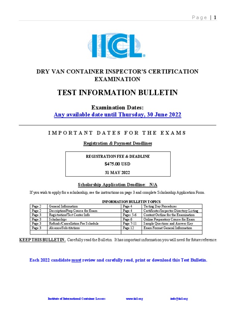 IICL Dry Van Inspector Exam Bulletin | PDF | Test (Assessment ...