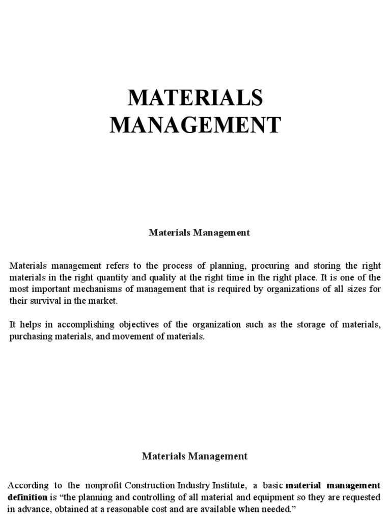 Material Management | PDF | Metals | Procurement