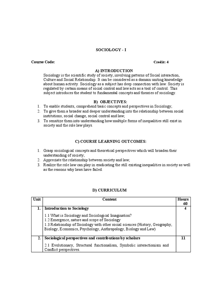 Sociology - I Course Code: A) Introduction: Credit: 4 | PDF | Economics ...