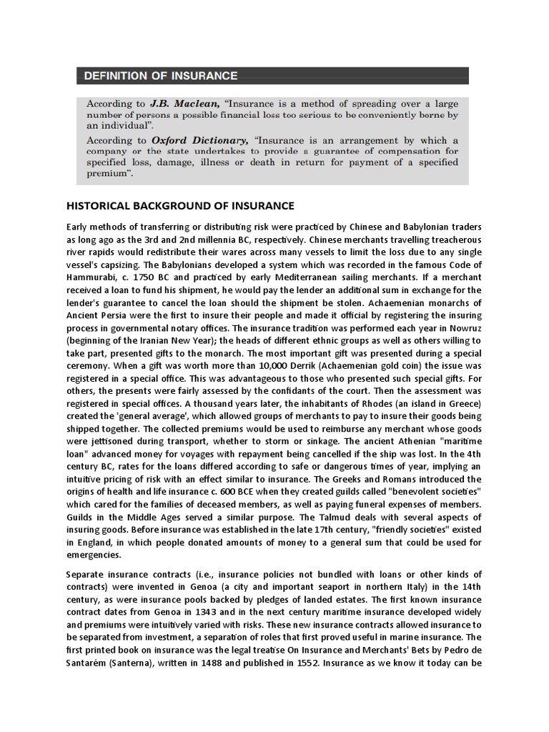 HISTORICAL EVOLUTION OF INSURANCE | PDF | Insurance | Financial Services