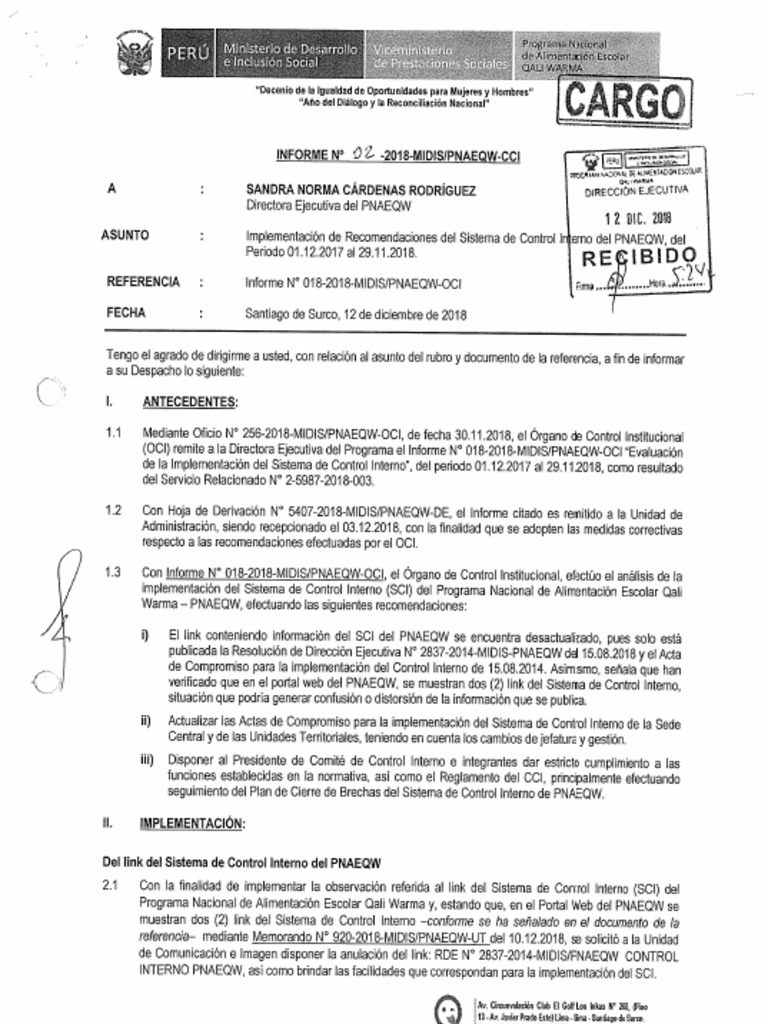 Informe N 02 2018 Midis Pnaeqw Cci | PDF