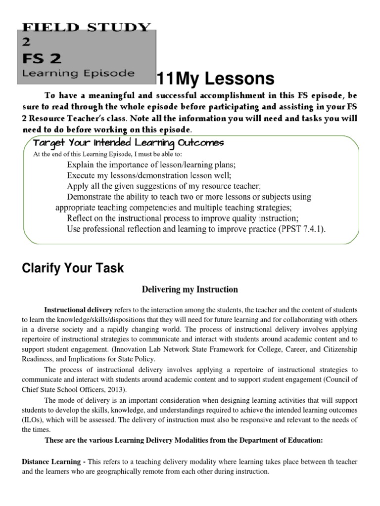 FS2 Episode 11: Instructional Delivery Guide | PDF | Distance Education ...