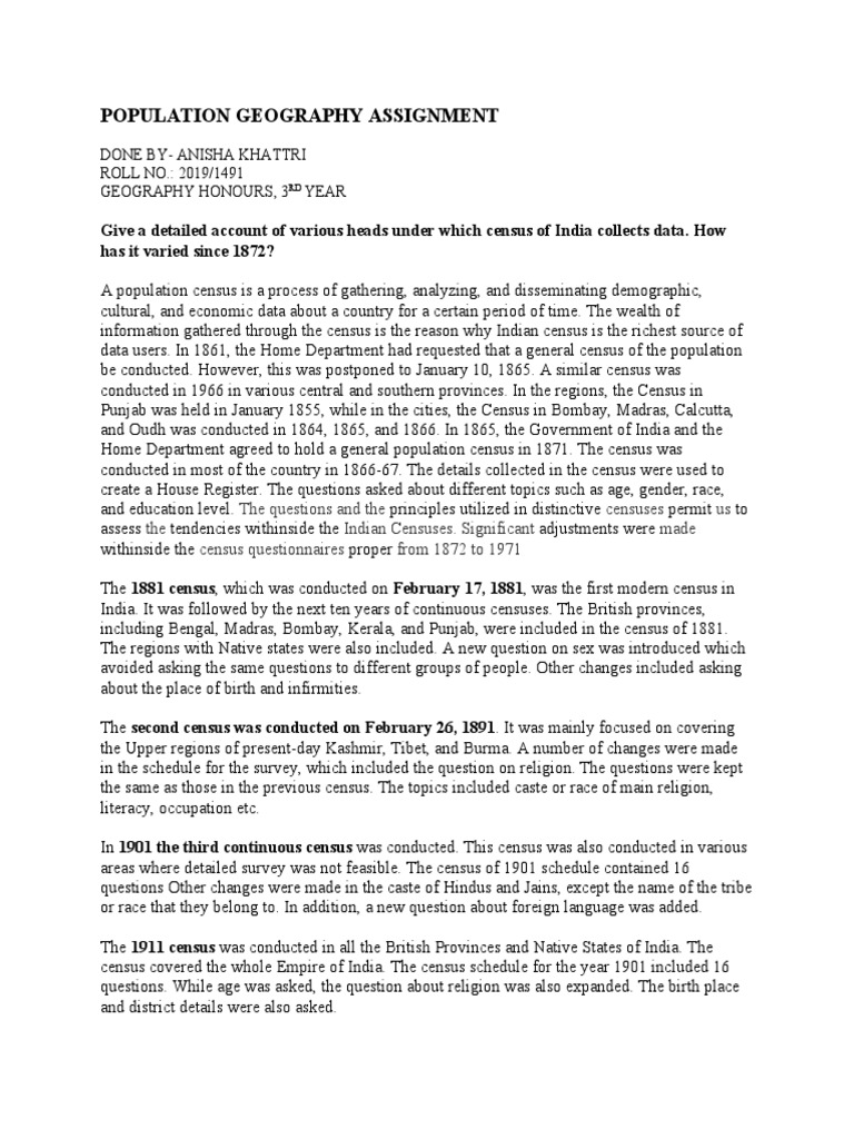 Population Geography Assignment | PDF | Census | Caste