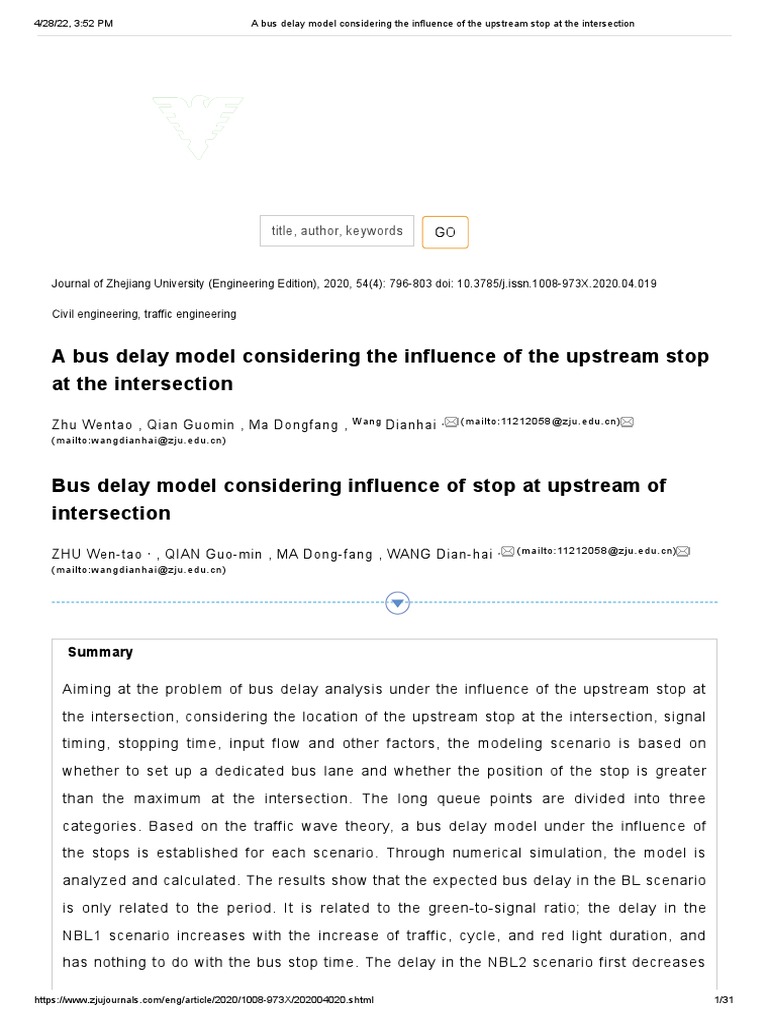 A Bus Delay Model Considering The Influence of The Upstream Stop at The ...