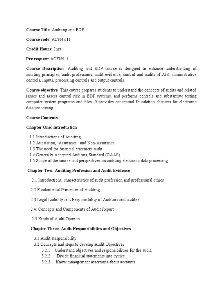 Course Outline - Auditing and EDP | PDF | Audit | Auditor's Report