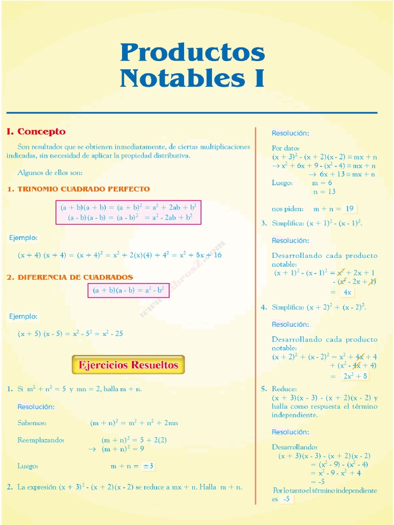 ALGEBRA Productos Notables I | PDF