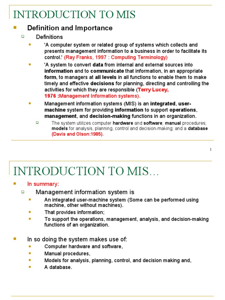 Introduction To Mis: Definition and Importance | PDF | System | Information