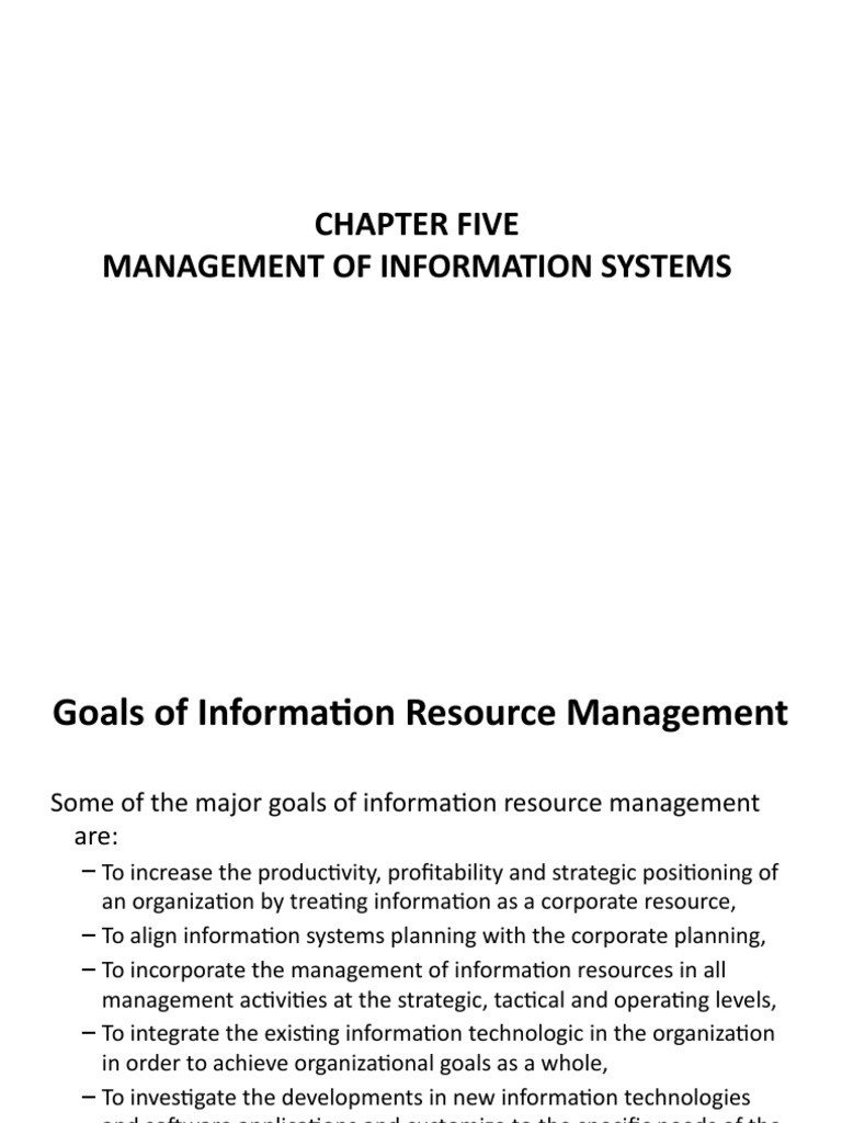 Chapter Five Management of Information Systems | PDF | System ...