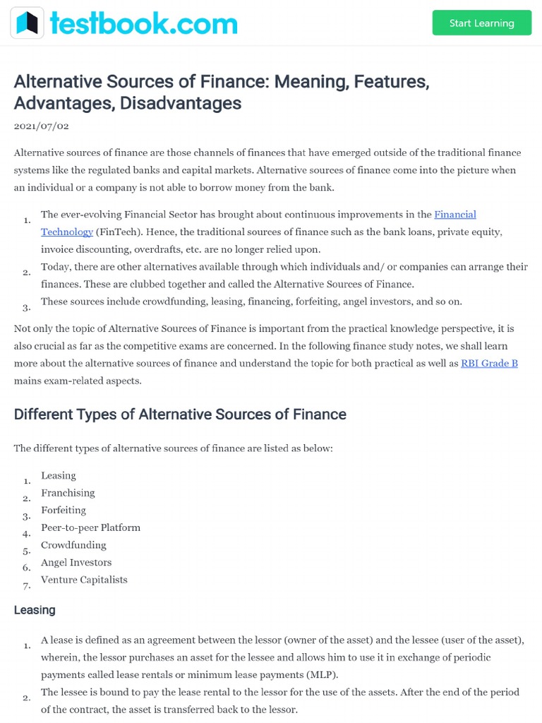Alternative Sources of Finance | PDF