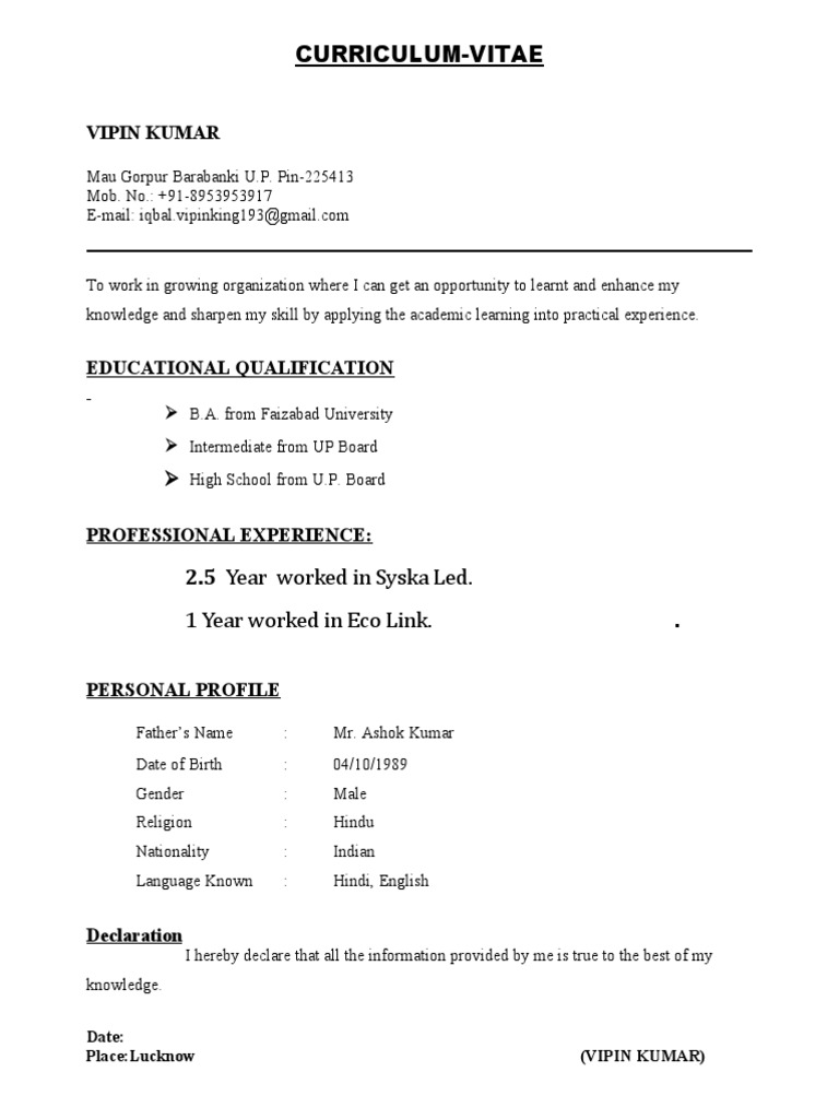 Curriculum-Vitae: Vipin Kumar | PDF | Career & Growth | Religion & Spirituality