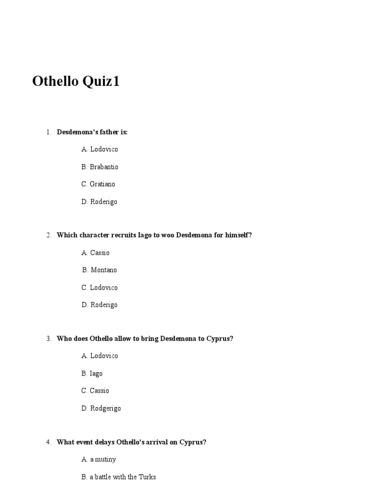 Othello Mock Test | PDF | Othello | Iago