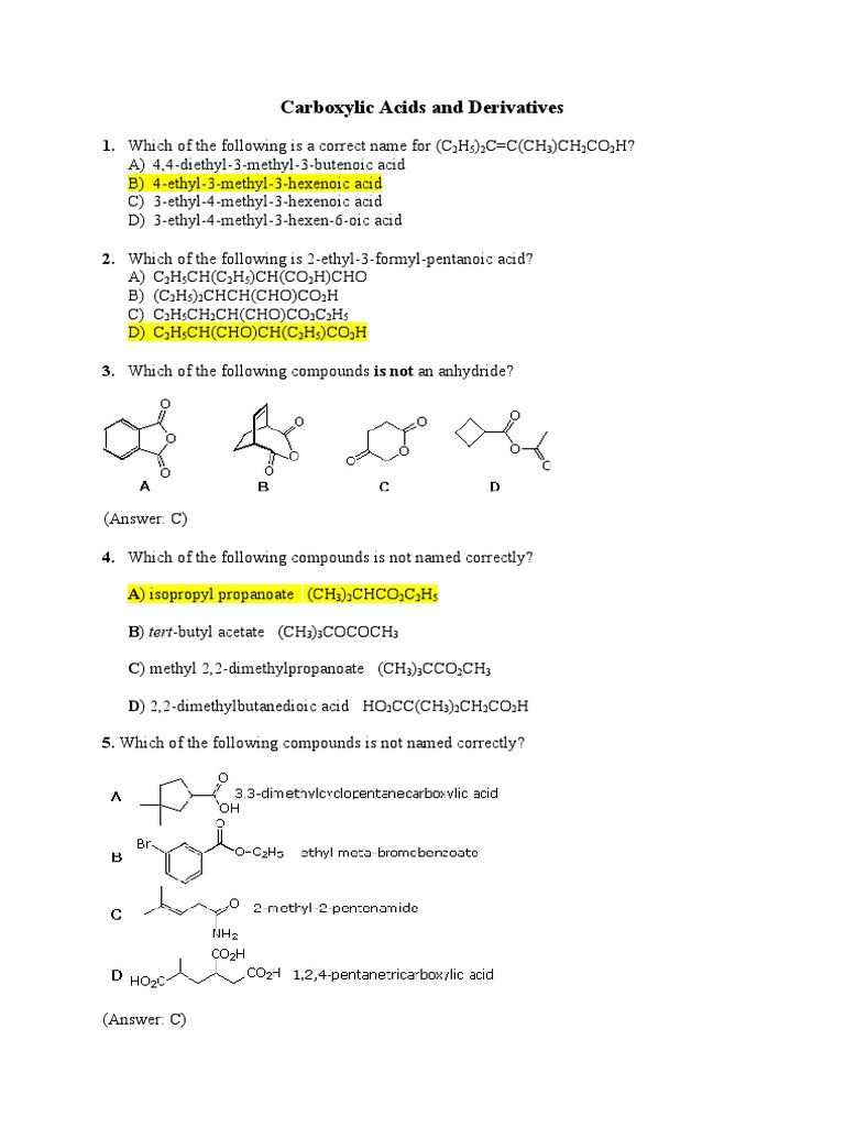 Question and Answer Carboxylic Acids and Derivatives 2 | PDF | Ester ...