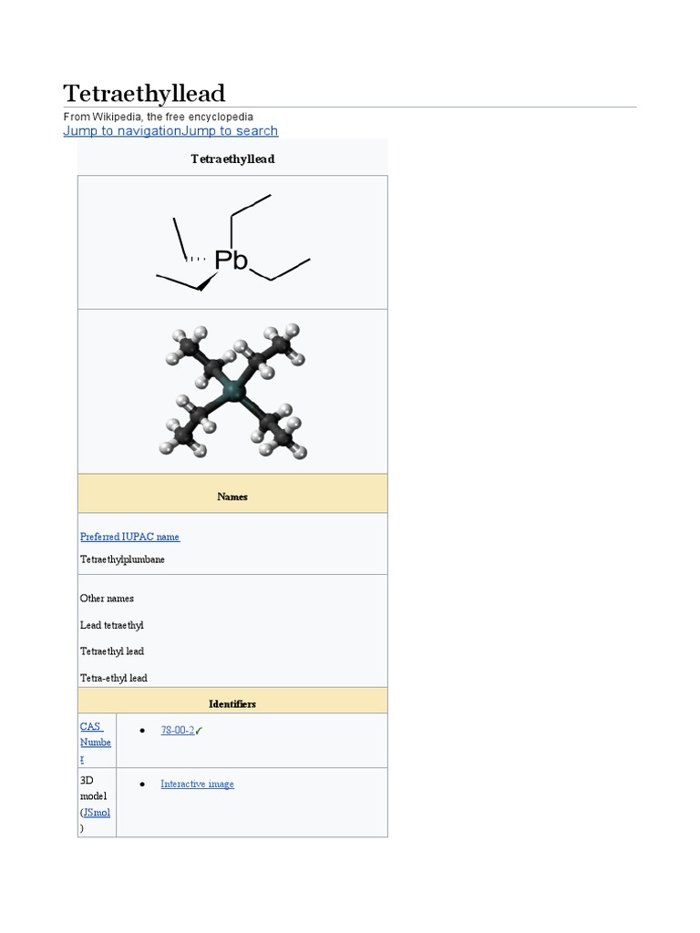 Tetraethyllead: A Toxic Fuel Additive | PDF | Gasoline | Chemical ...