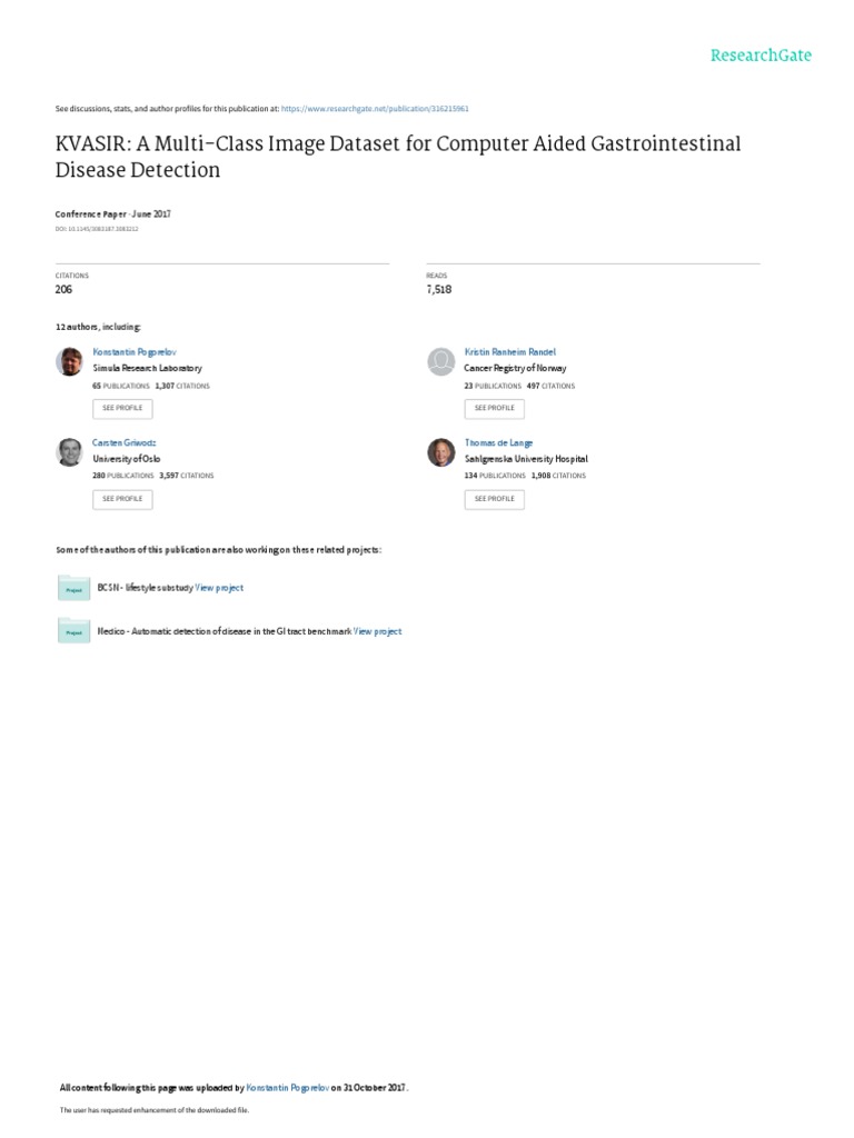 KVASIR: A Multi-Class Image Dataset For Computer Aided Gastrointestinal ...