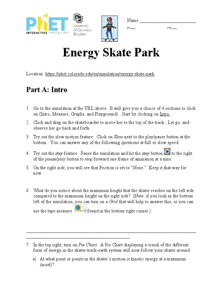 Energy Skate Park Worksheet | PDF | Kinetic Energy | Friction