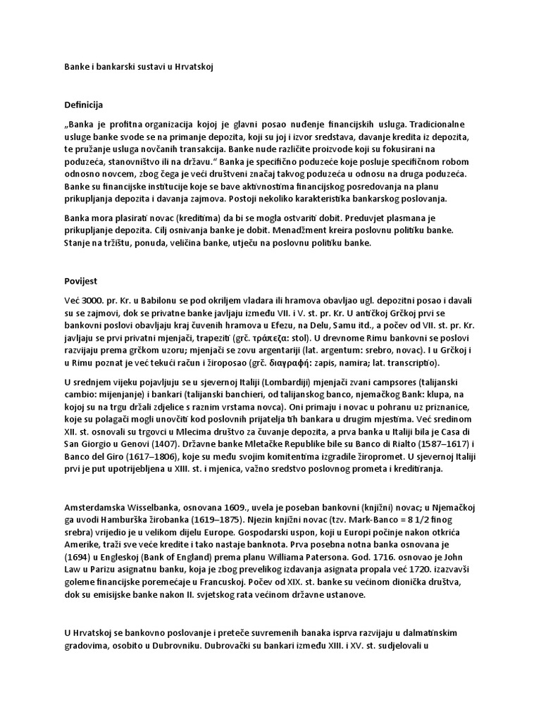 Poslovno Novinarstvo - Banke I Bankarski Sustavi U Hrvatskoj | PDF