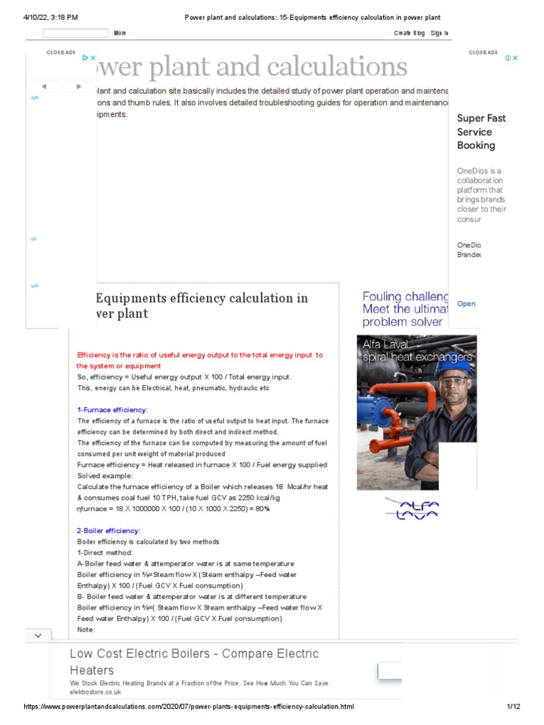 Power Plant Equipment Efficiency Calculations | PDF | Boiler | Power ...