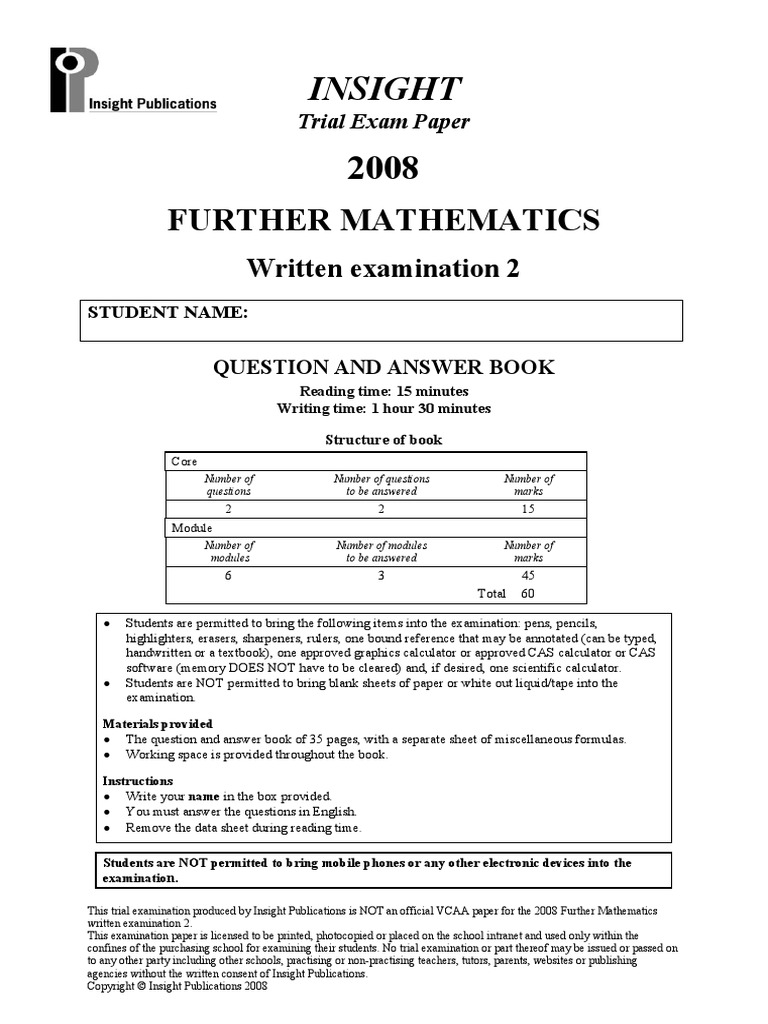 (VCE Further) 2008 Insight Unit 34 Exam 2 and Solutions | PDF ...