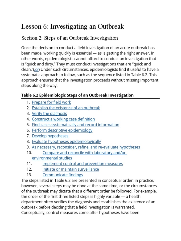 Steps in Epidemic Investigation | PDF | Epidemiology | Epidemics