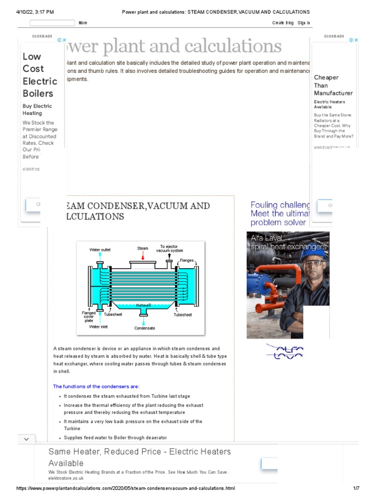 Steam Condenser and Vacuum Calculations | PDF | Heat Exchanger | Boiler
